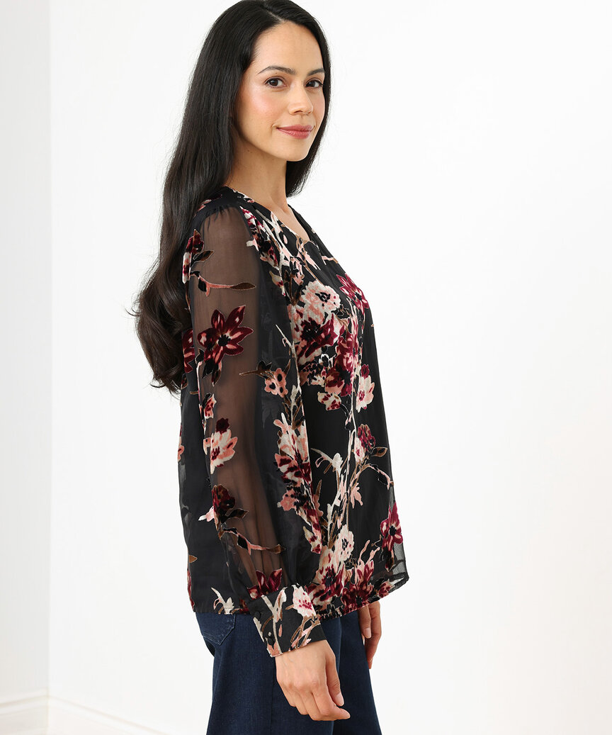 Velvet Burnout Printed Long Sleeve Blouse Cleo 4000008854